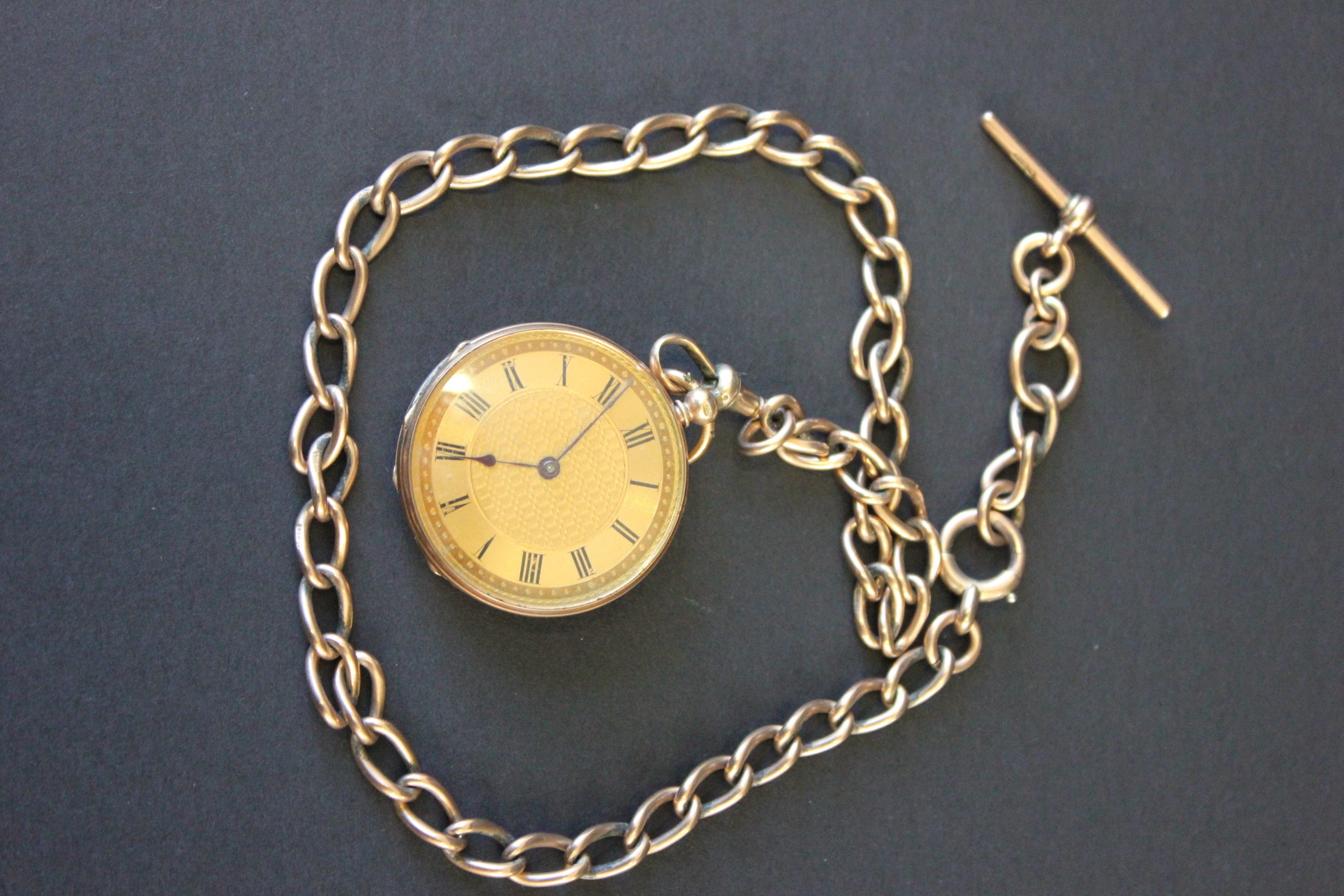 A 9ct Gold Link Watch Chain, and Gold Plated Fob Watch. – Ibbett Mosely ...